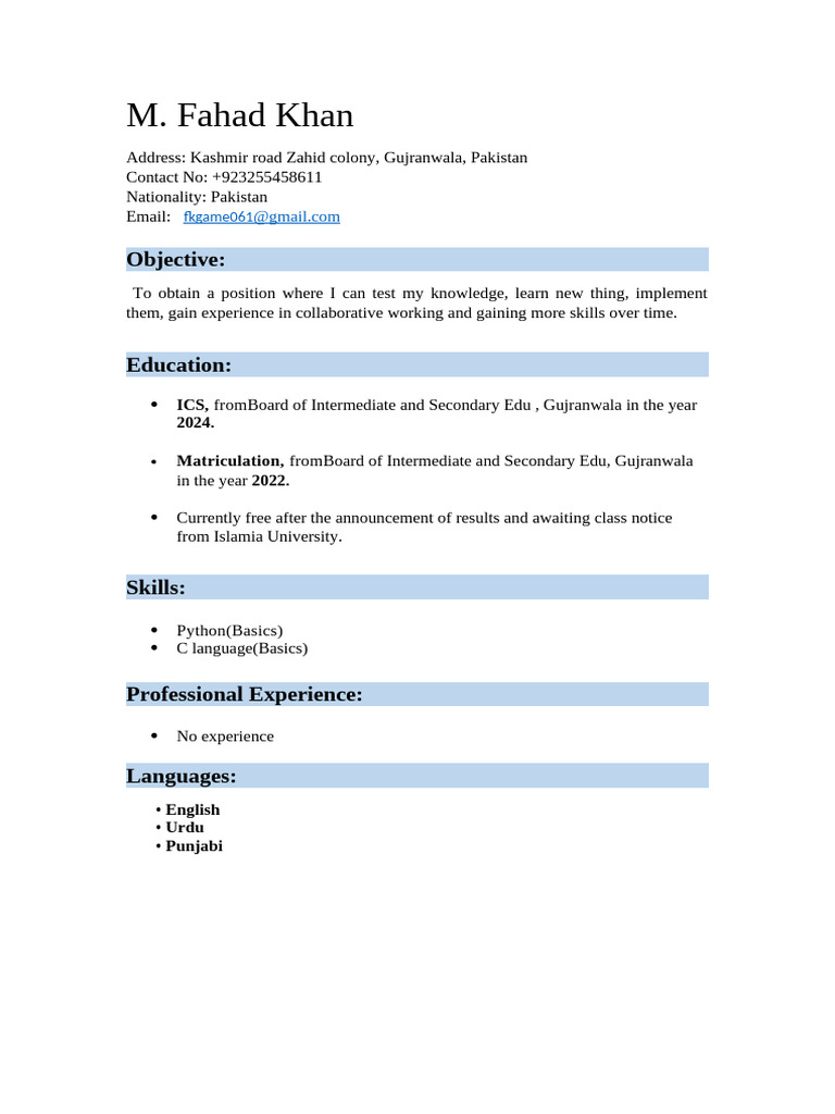 M. Fahad cv | PDF
