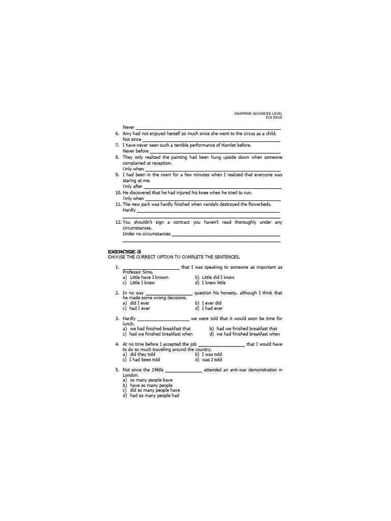 Advanced Grammar Exercises for ESL | PDF