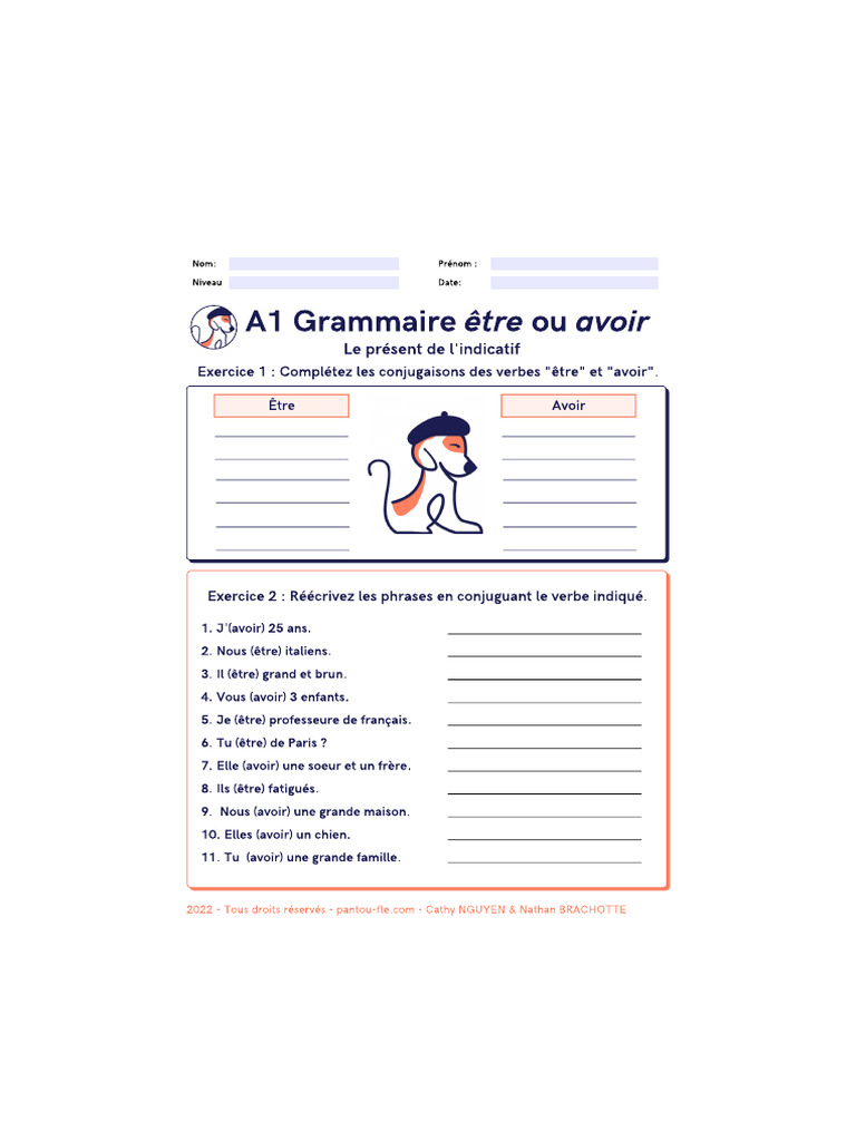A1 Grammaire - Être - Ou - Avoir - A1 - Grammaire - Tre - Ou - Avoir ...