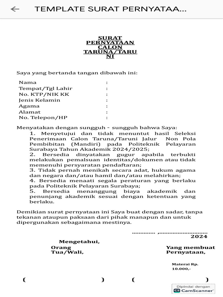 Template Surat Pernyataan | PDF