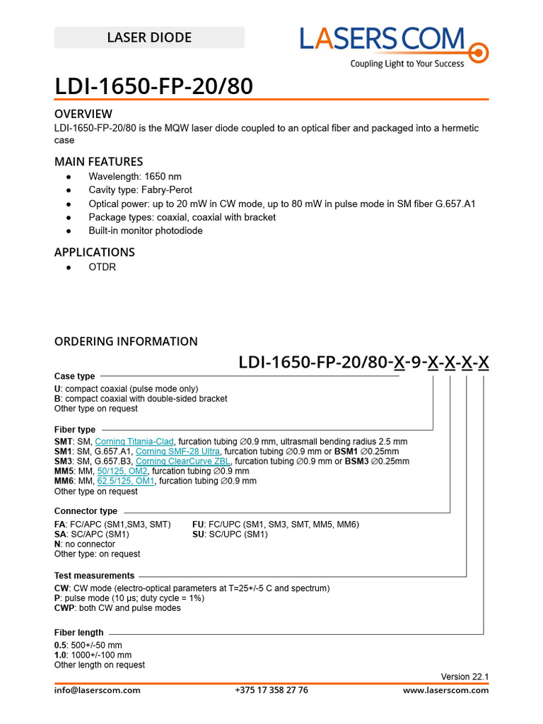 ldi-1650-fp-2080 | PDF | Optics | Electronics