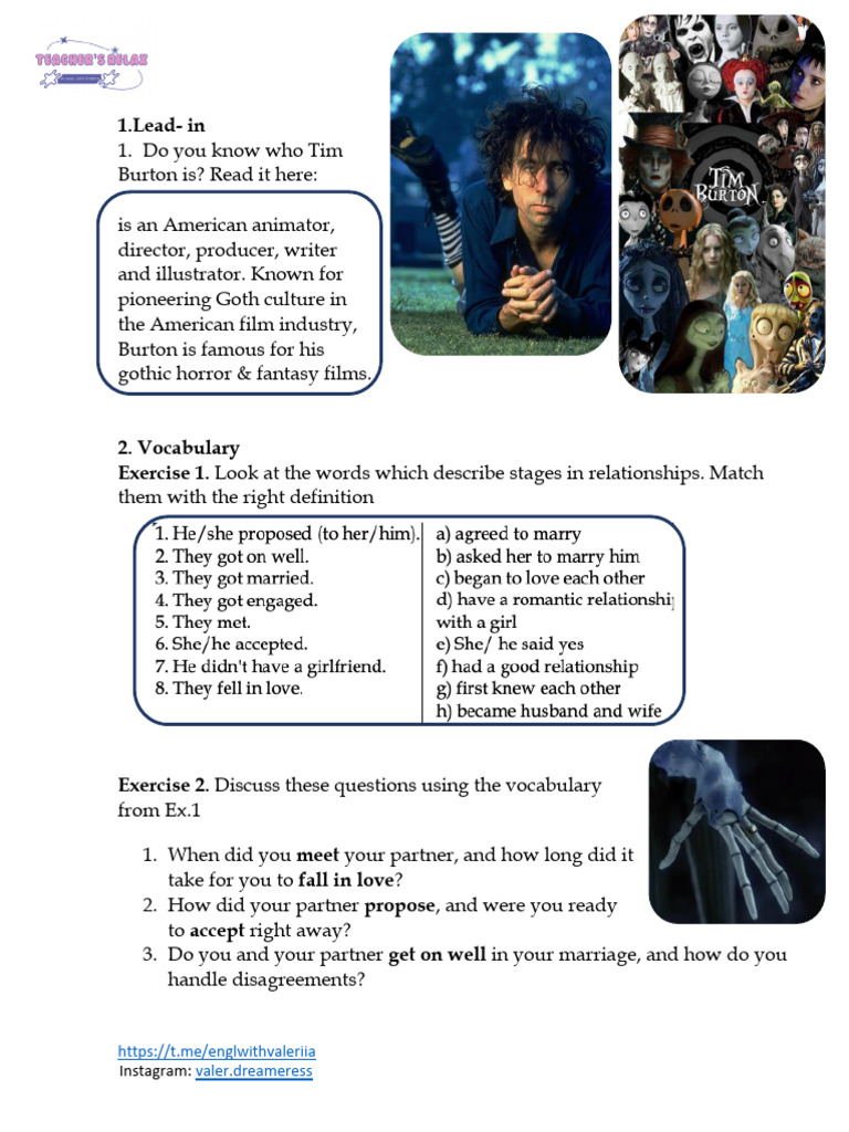 Tim Burton: Relationships Vocabulary Exercises | PDF