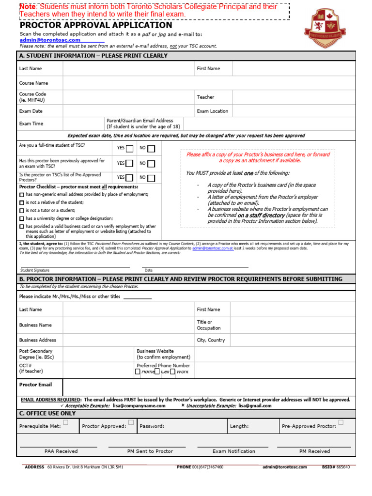 Proctor Approval Application Form | PDF