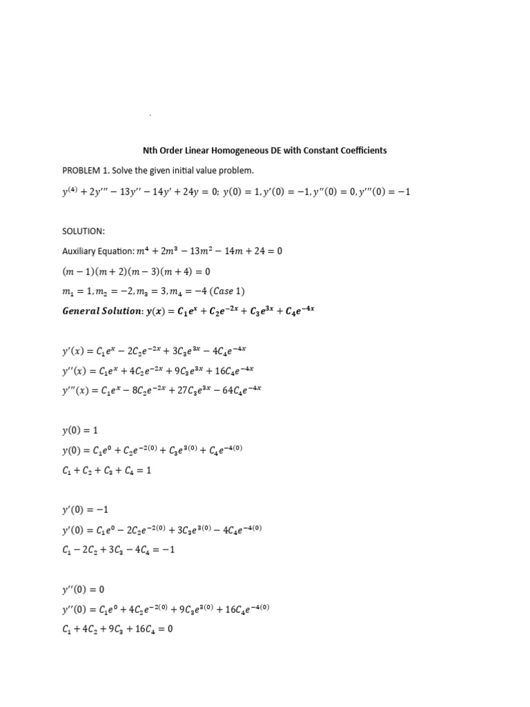 Nth Order Linear Homogeneous DE with Constant Coefficients | PDF | Differential Equations ...