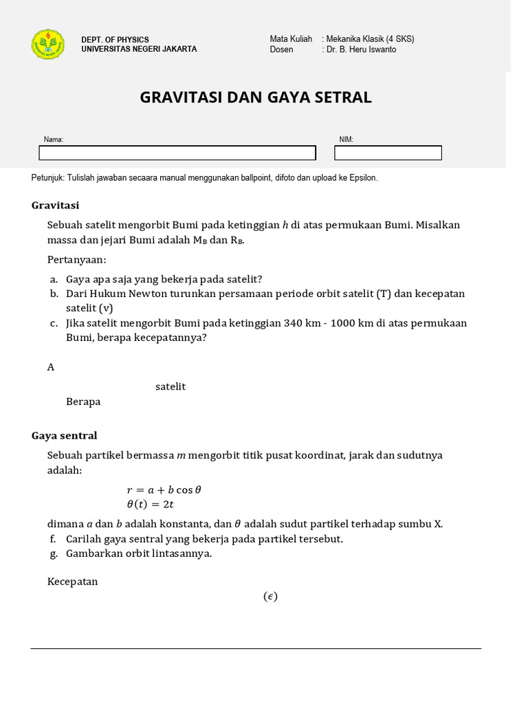 Gravitasi dan Gaya Sentral dalam Mekanika Klasik | PDF