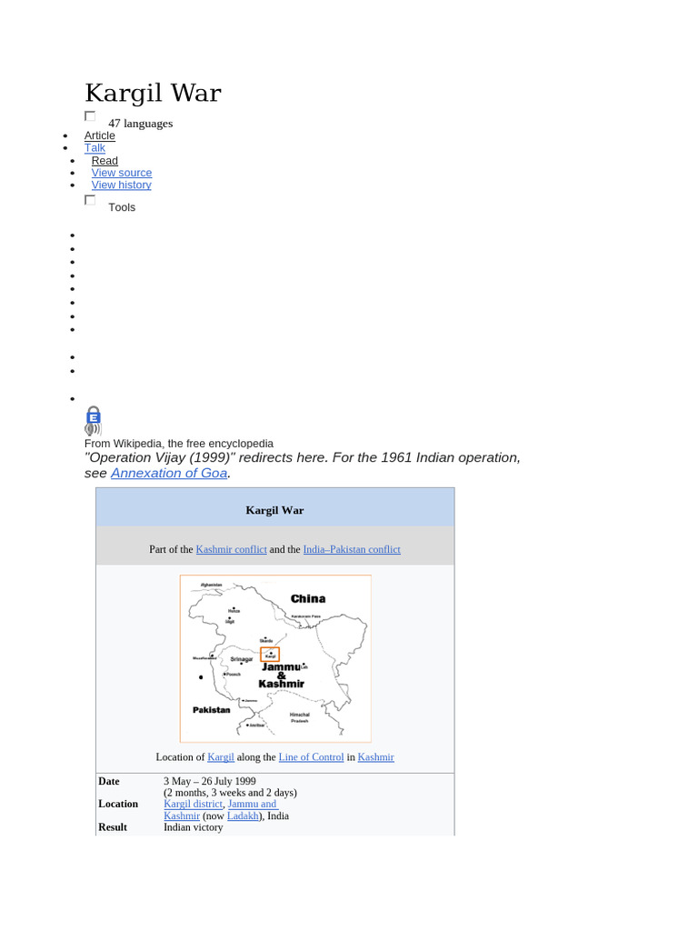 Kargil War Overview: India vs Pakistan | PDF | Pervez Musharraf | International Security