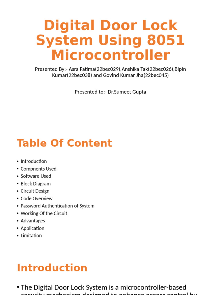 Digital Door Lock System Using 8051 Microcontroller Eem | PDF | Password | Access Control