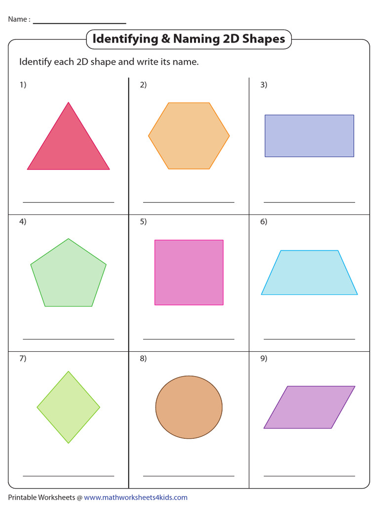 Identify and Name 2D Shapes Worksheet | PDF