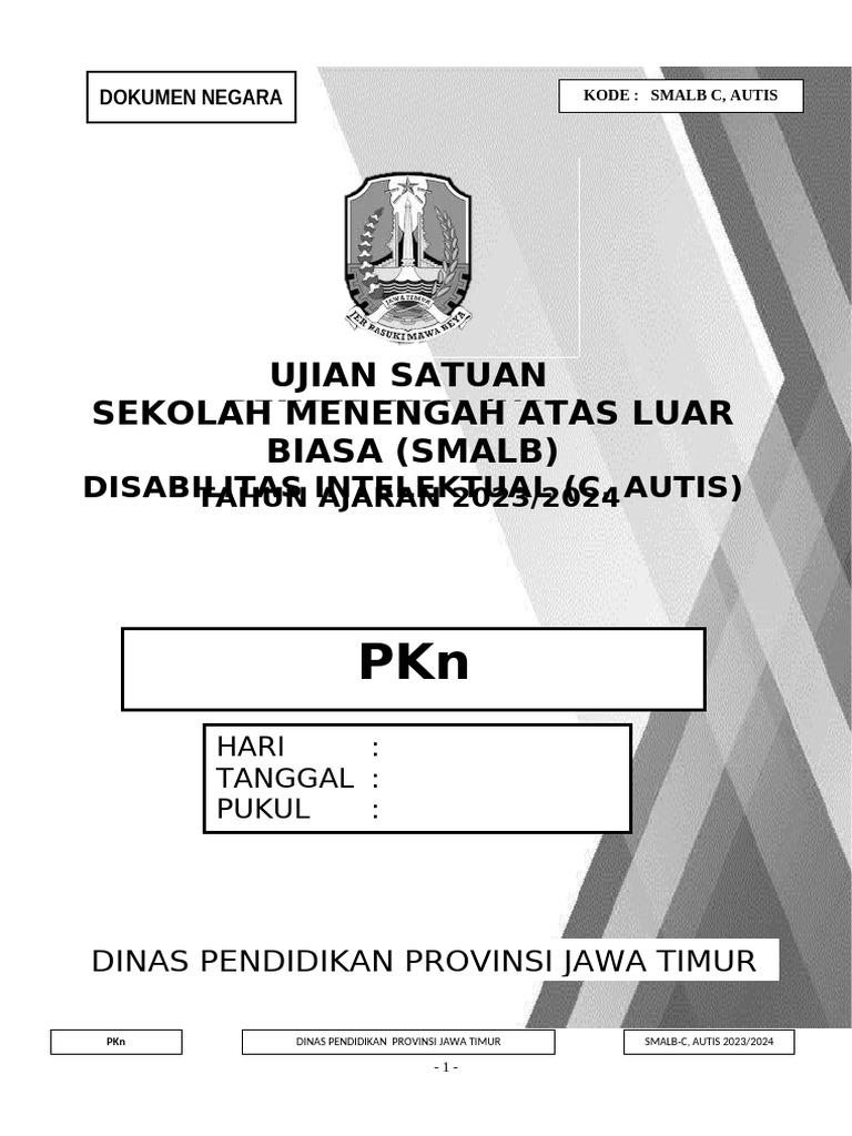 Naskah Soal PKn SMALB C, AUTIS 2024 | PDF