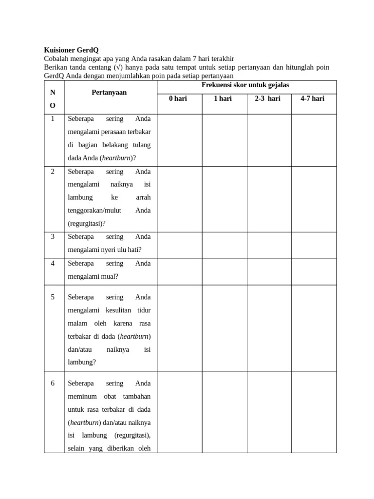 Kuisioner GerdQ | PDF