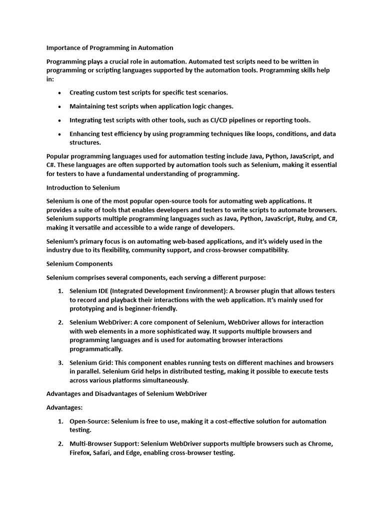 Importance of Programming in Automation | PDF | Selenium (Software ... Importance of Programming in Automation | PDF | Selenium (Software ...
