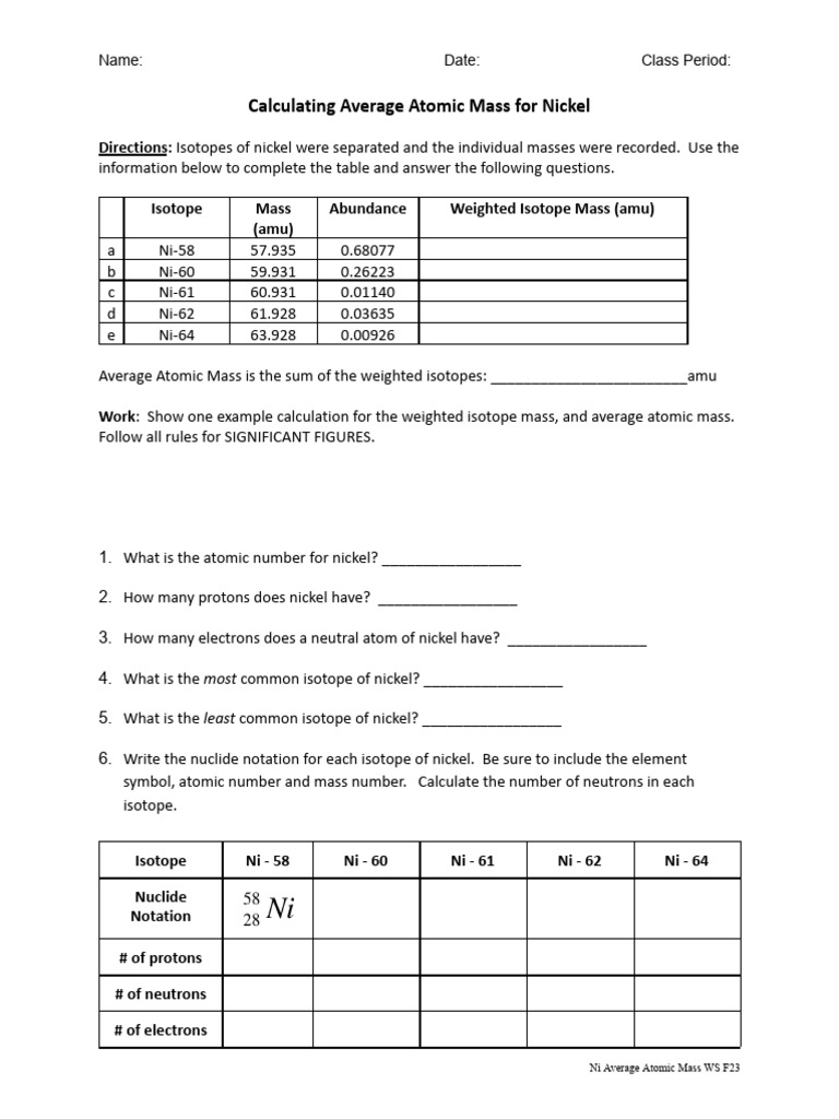 2c. Isotope Calc avg atomic Ni F23 | PDF