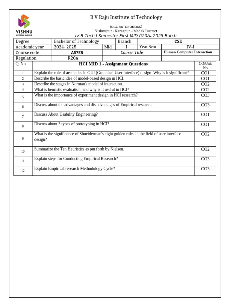 HCI Mid1 Assignment Questions | PDF