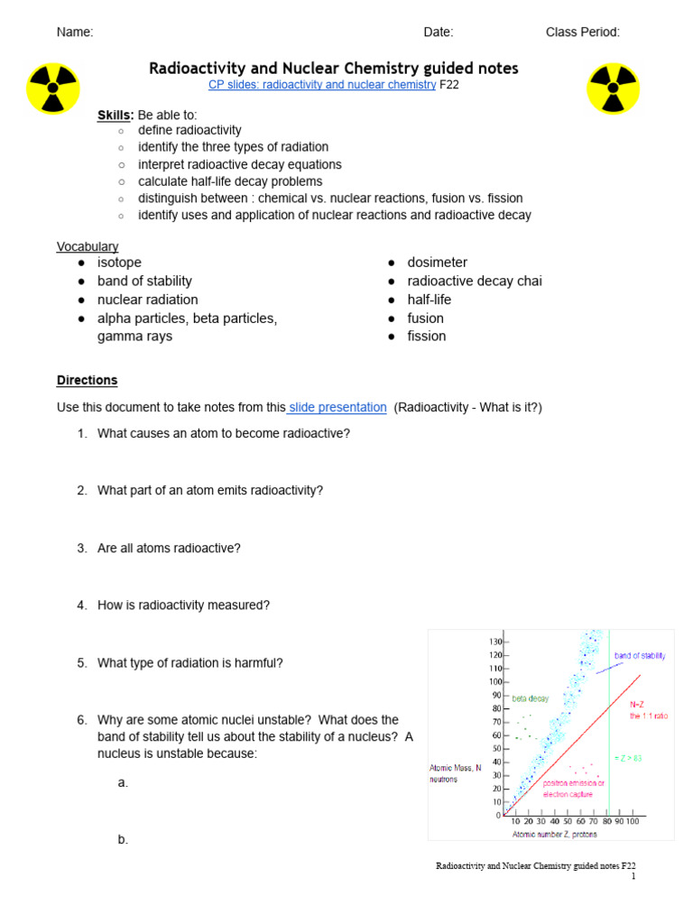 5b. Radioactivity and Nuclear Reactions Guided Notes F22 | PDF ...