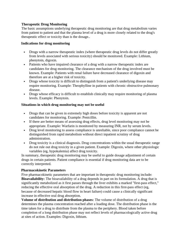 Therapeutic Drug Monitoring General111 | PDF | Pharmacokinetics | Dose ...