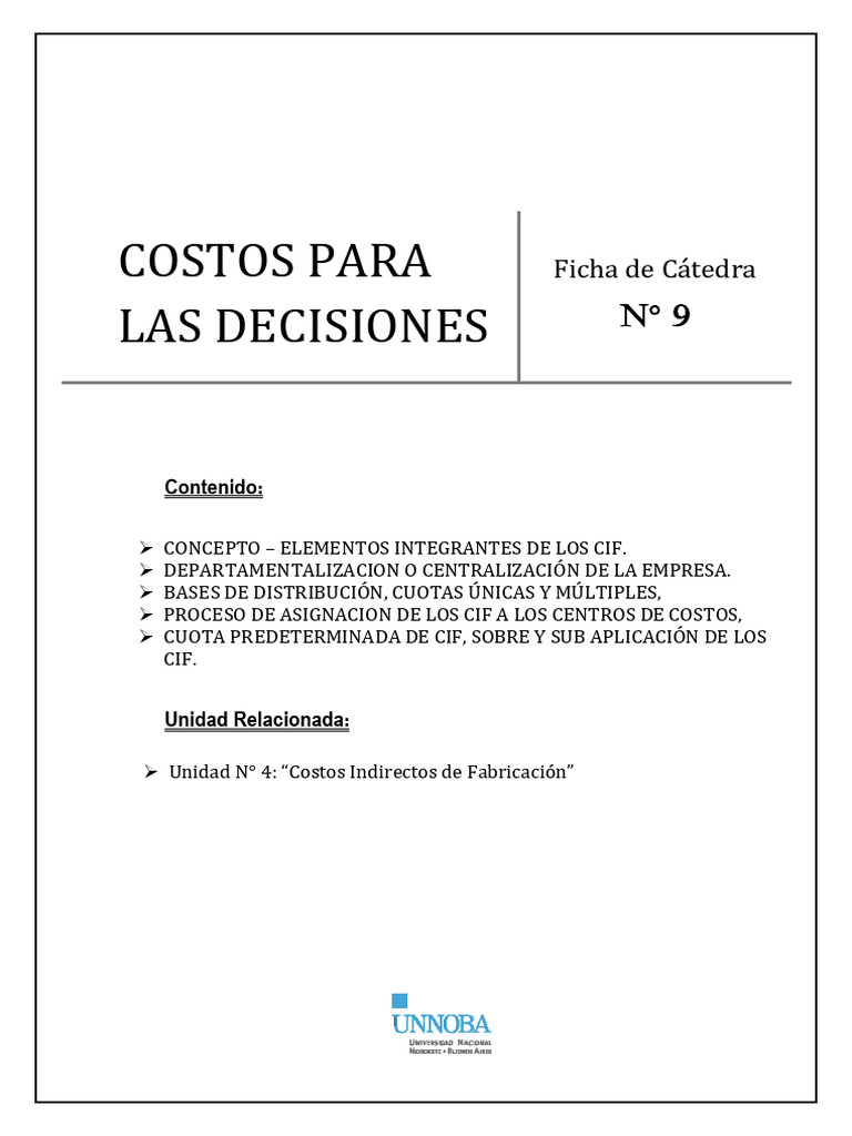 Ficha N° 9 - CIF. Costos Indirectos de Fabricación | PDF | Costo | Business