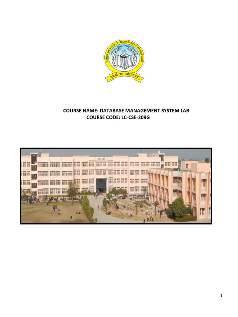 FINAL BTECH DBMS 3RD SEM LAB MANUAL (1) | PDF | Relational Database ... FINAL BTECH DBMS 3RD SEM LAB MANUAL (1) | PDF | Relational Database ...