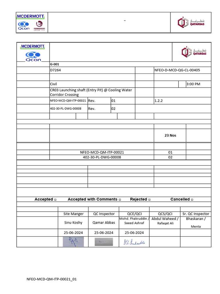 RFI No NFEO-D-MCD-QG-CL-00405 | PDF | Pipe (Fluid Conveyance) | Specification (Technical Standard)