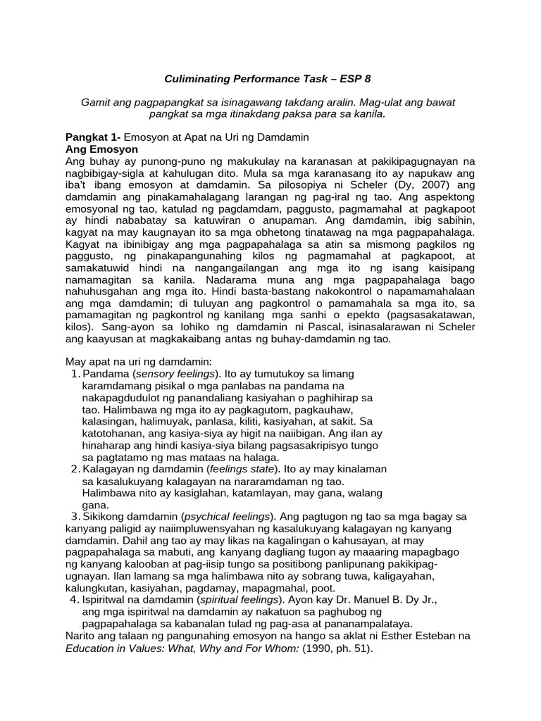 Culiminating Performance Task ESP 8 | PDF