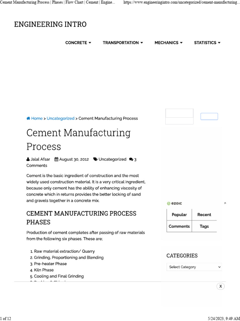 Cement Manufacturing Process - Phases - Flow Chart - Cement ...