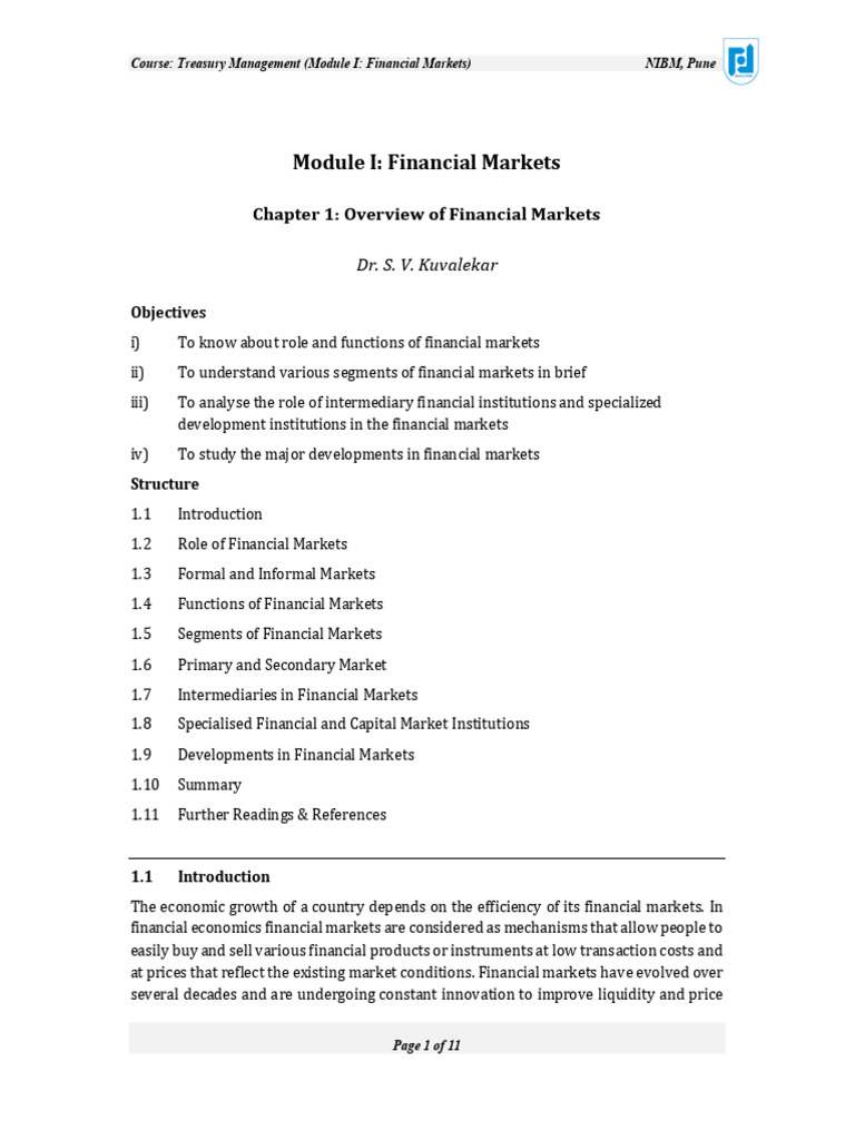 Chapter 1 - Overview of Financial Markets | PDF | Derivative (Finance ...