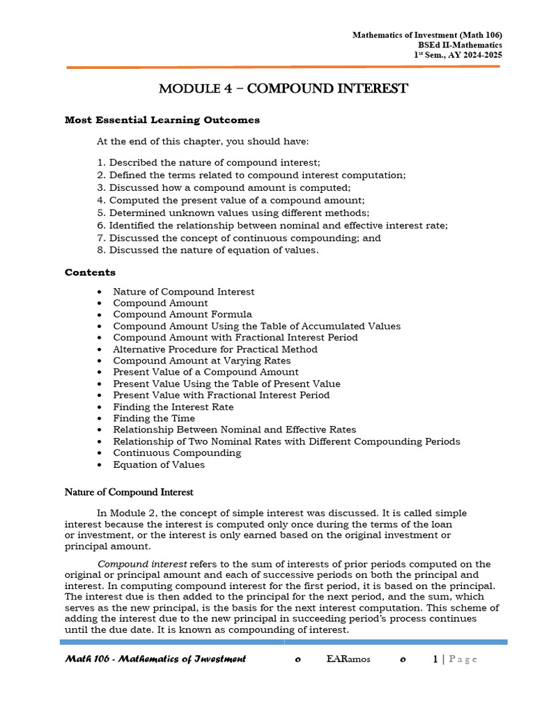 Module-4-Compound-Interest-Math-of-Investment-2425-pdf | PDF | Compound ...