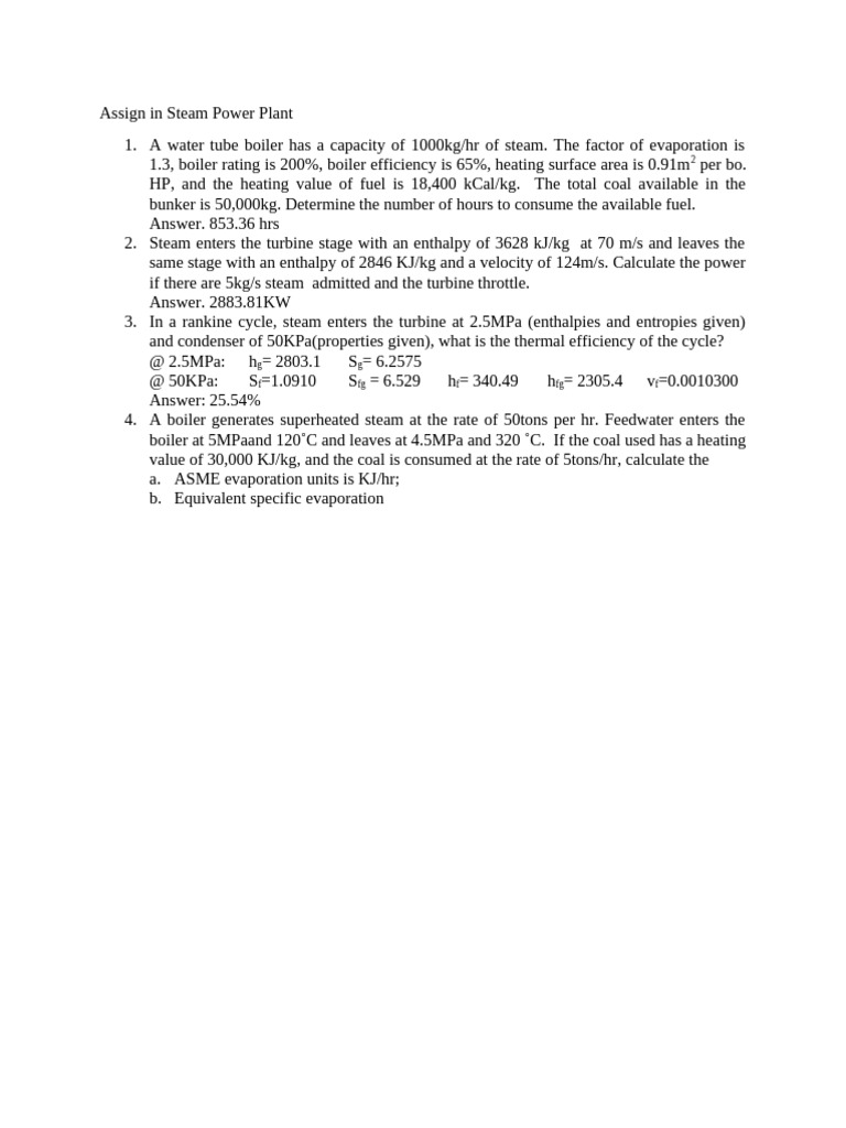 Steam Power Plant Calculations | PDF