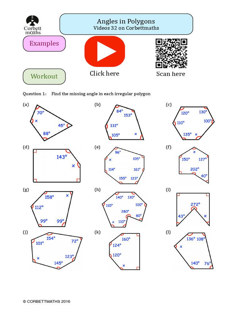 Angles in Polygons Worksheet | PDF | Euclidean Plane Geometry | Euclid