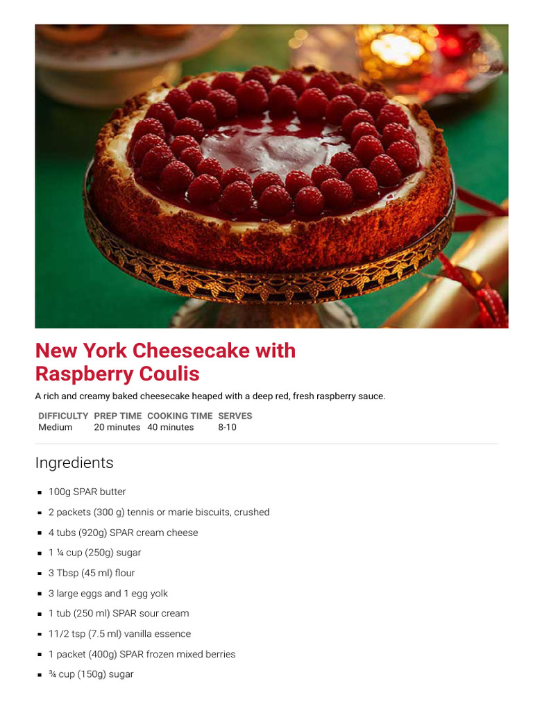 Cheesecake With Raspberry Coulis Recipe | PDF