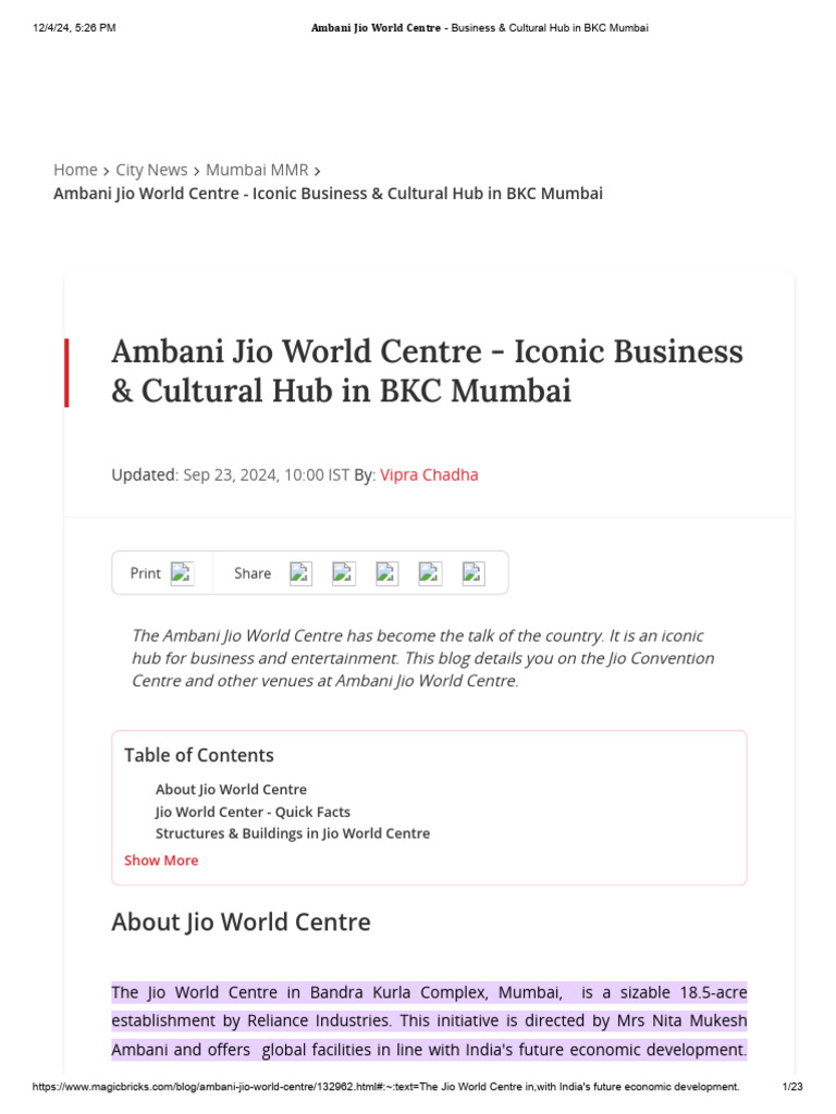 Business & Cultural Hub in BKC Mumbai | PDF