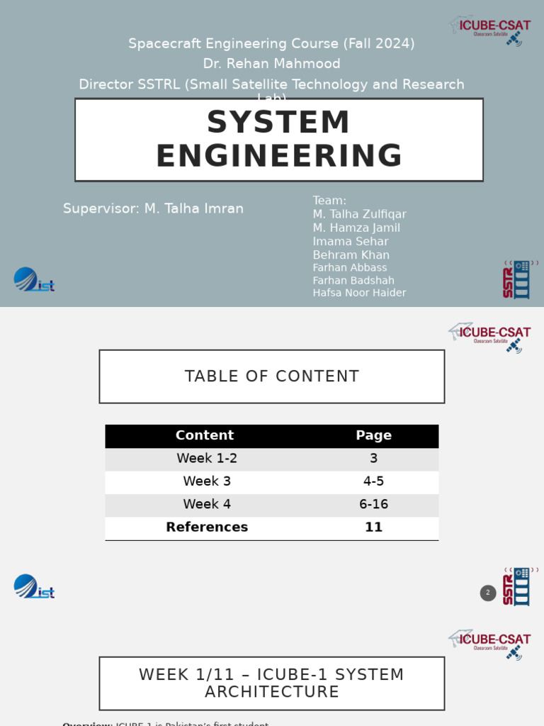 SYSTEM ENGINEERING Presentation 1 (GROUP7) | PDF | Satellite | Outer Space