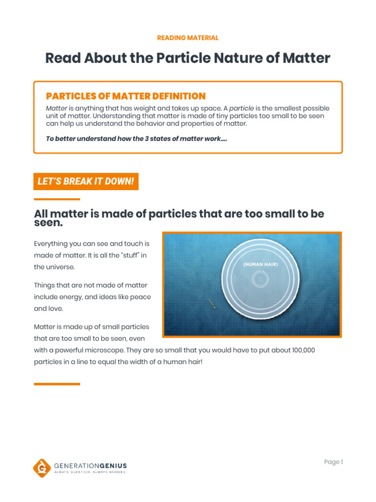 particle-nature-of-matter-reading-material-grades-3-5 | PDF | Gases ...