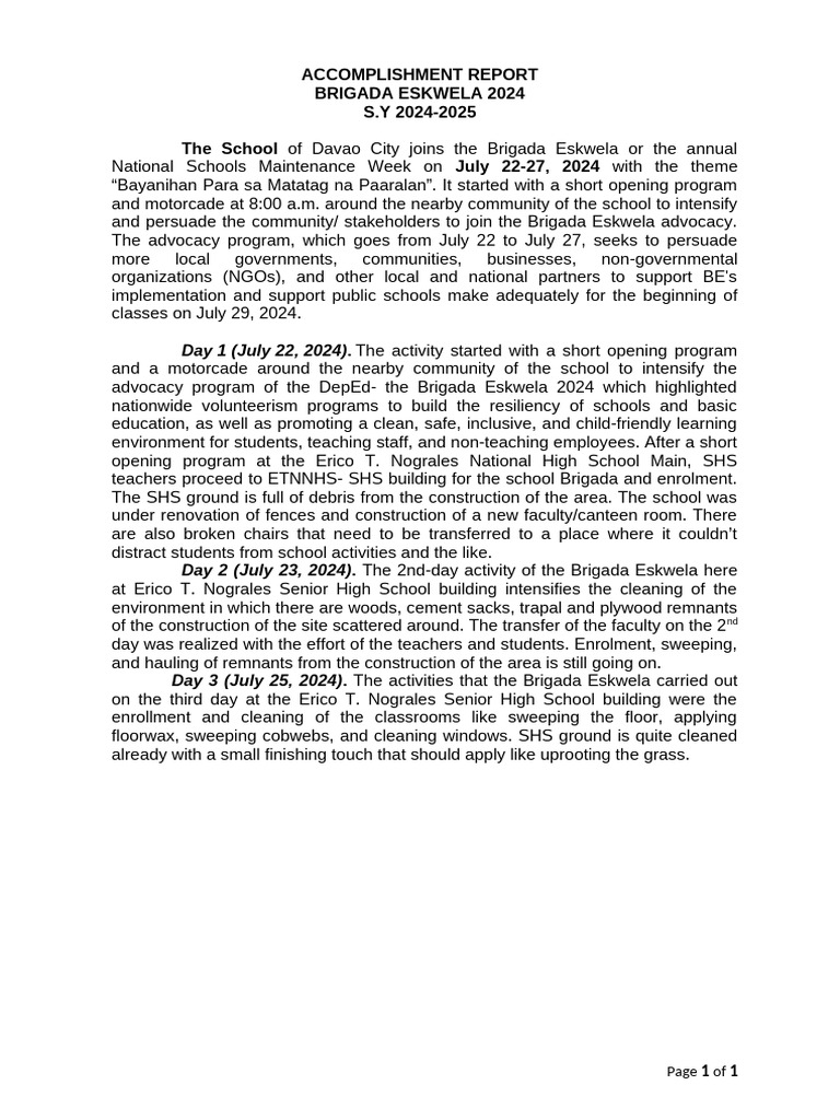 COMPREHENSIVE NARRATIVE REPORT - SY - 2024 - 2025 - Uploaded | PDF