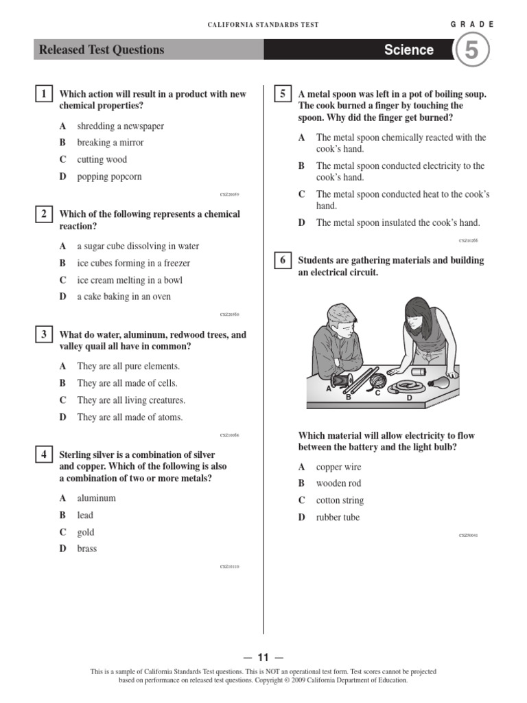 CST 2008 Released Test Questions, Grade 5 Science - Standardized ...