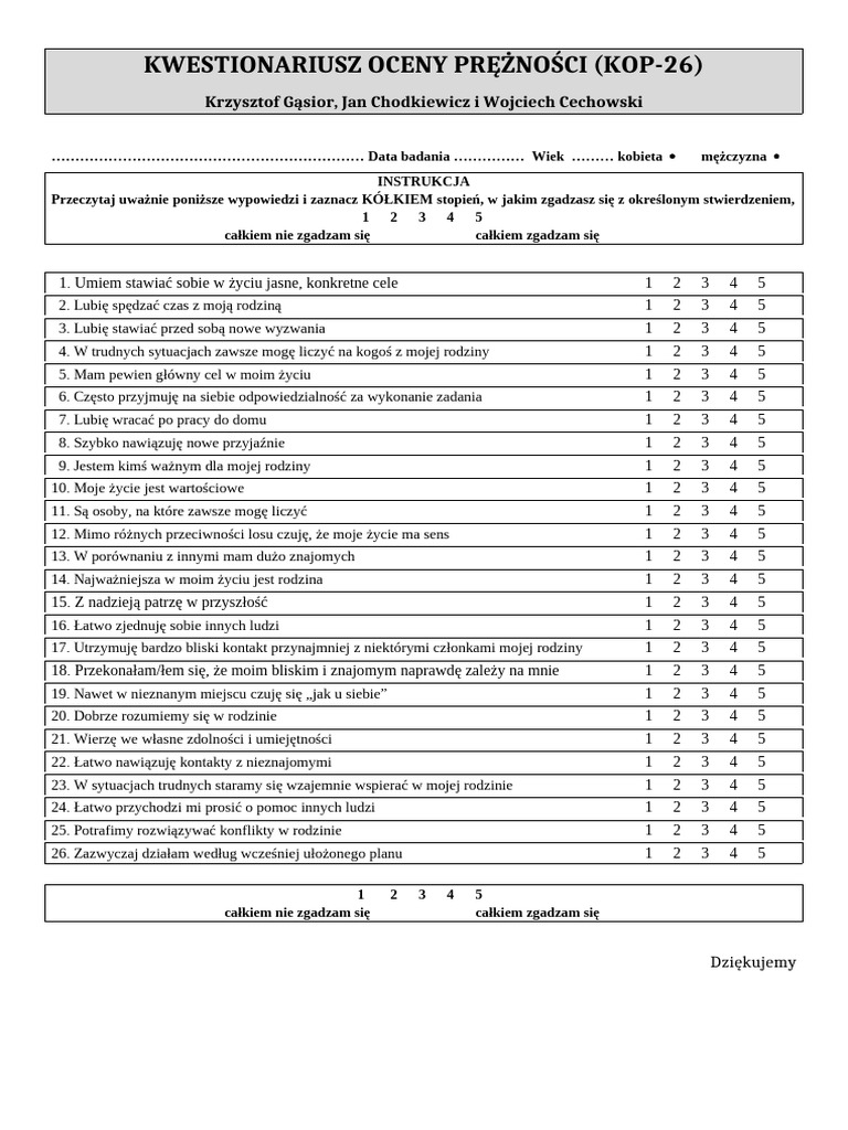 KOP-26 Kwestionariusz PL | PDF