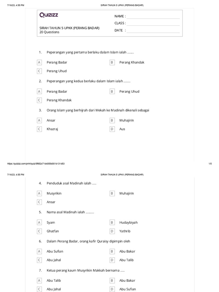 Sirah Tahun 5 Upkk (Perang Badar) | PDF