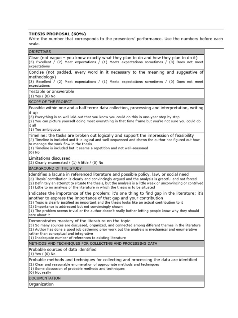Rubrics for Thesis Proposal | PDF | Cognitive Science | Linguistics