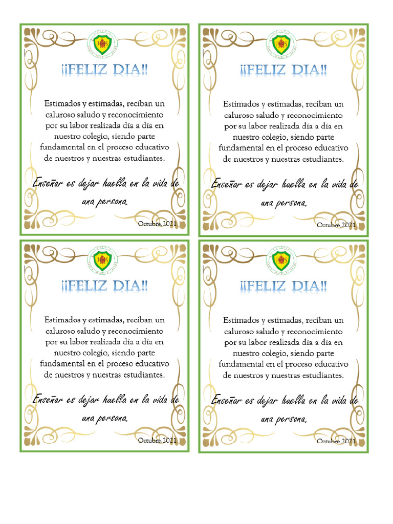 Tarjeta Dia Del Profe | PDF