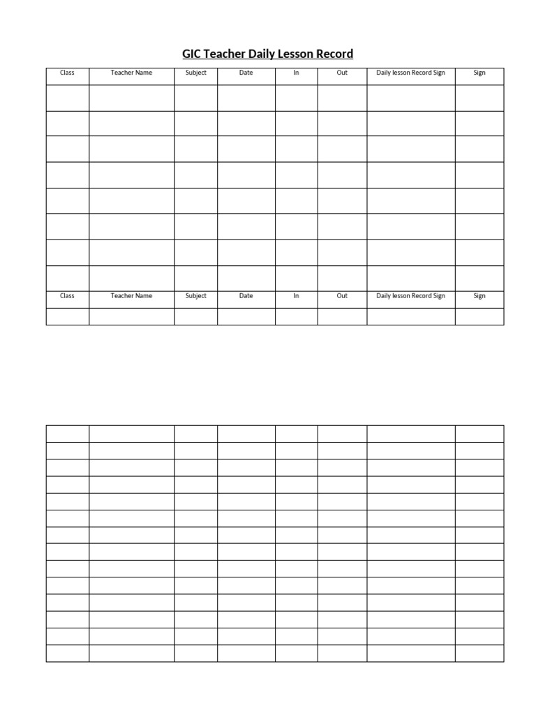GIC Teacher Daily Lesson Record | PDF
