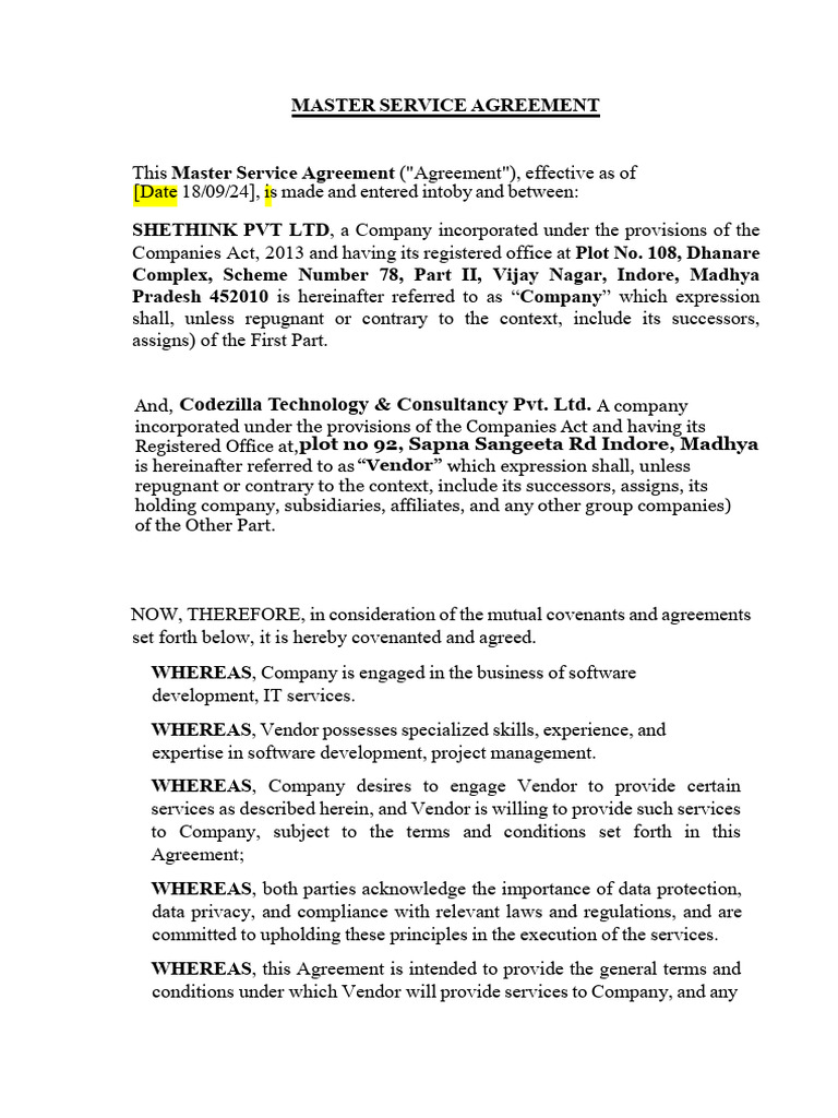 MSA - SourceBae - Codezilla 2 - Signed | PDF | Indemnity | Civil Law (Legal System)