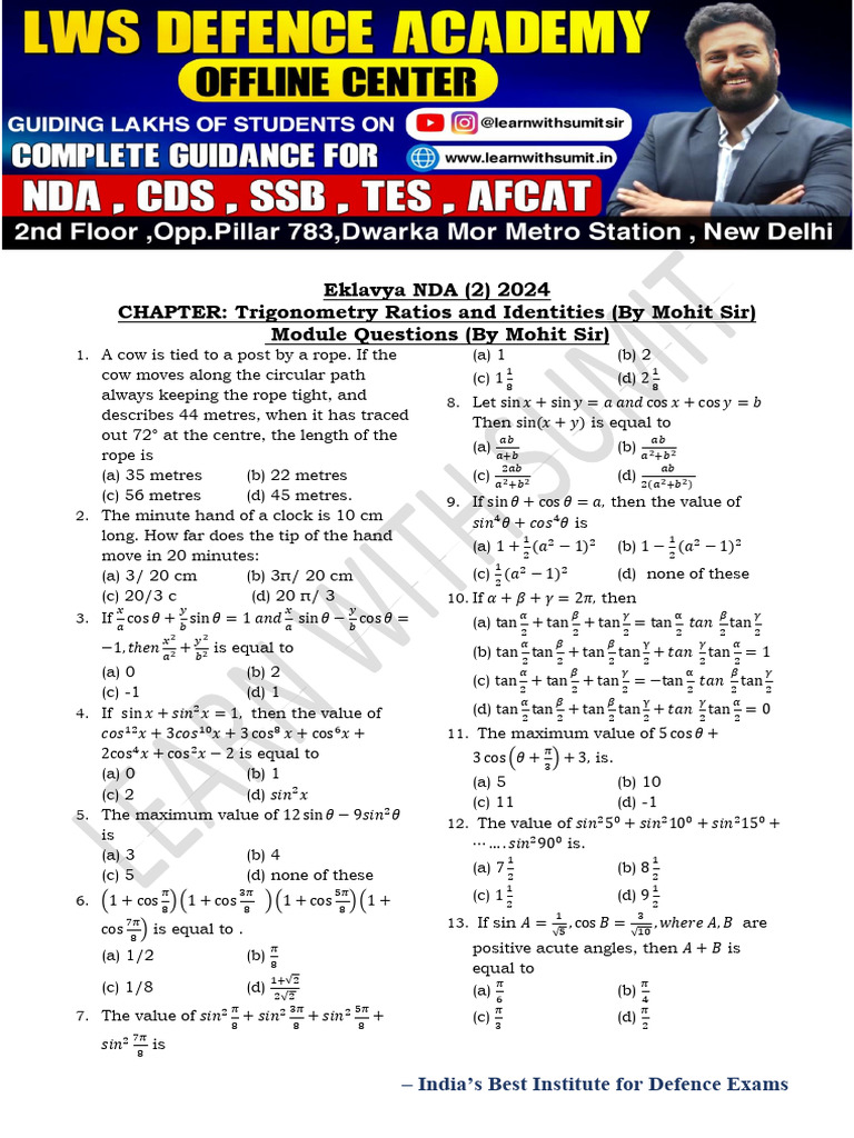 Trigonometry Sheet | PDF | Elementary Mathematics | Complex Analysis
