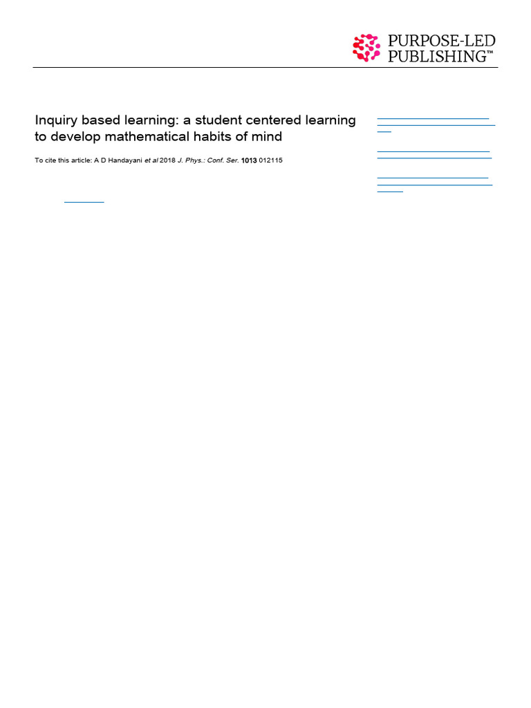 Inquiry based learning- a student centered learning to develop mathematical habits of mind | PDF ...