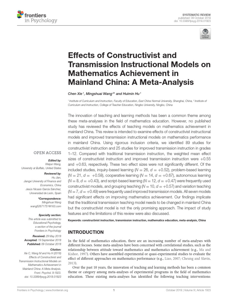 Effects of Constructivist and Transmission Instructional Models On ...