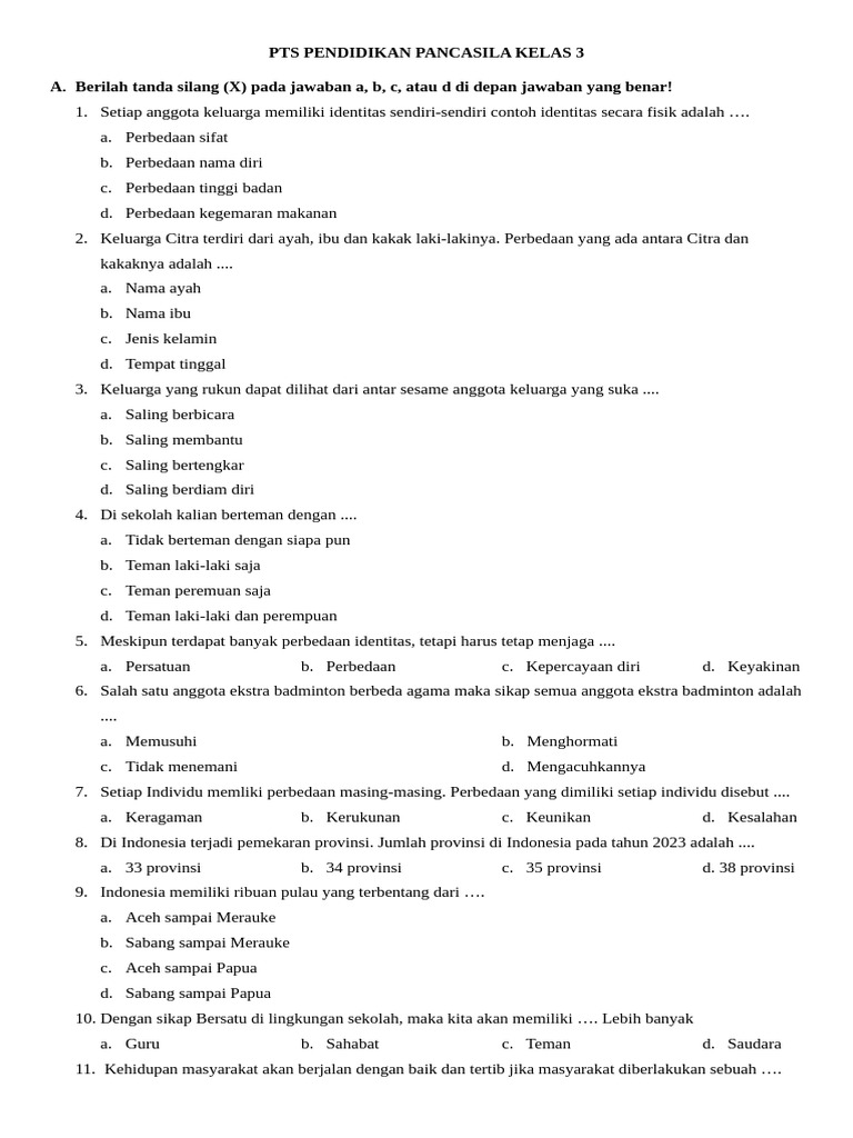 PTS PPKN KELAS 3 | PDF