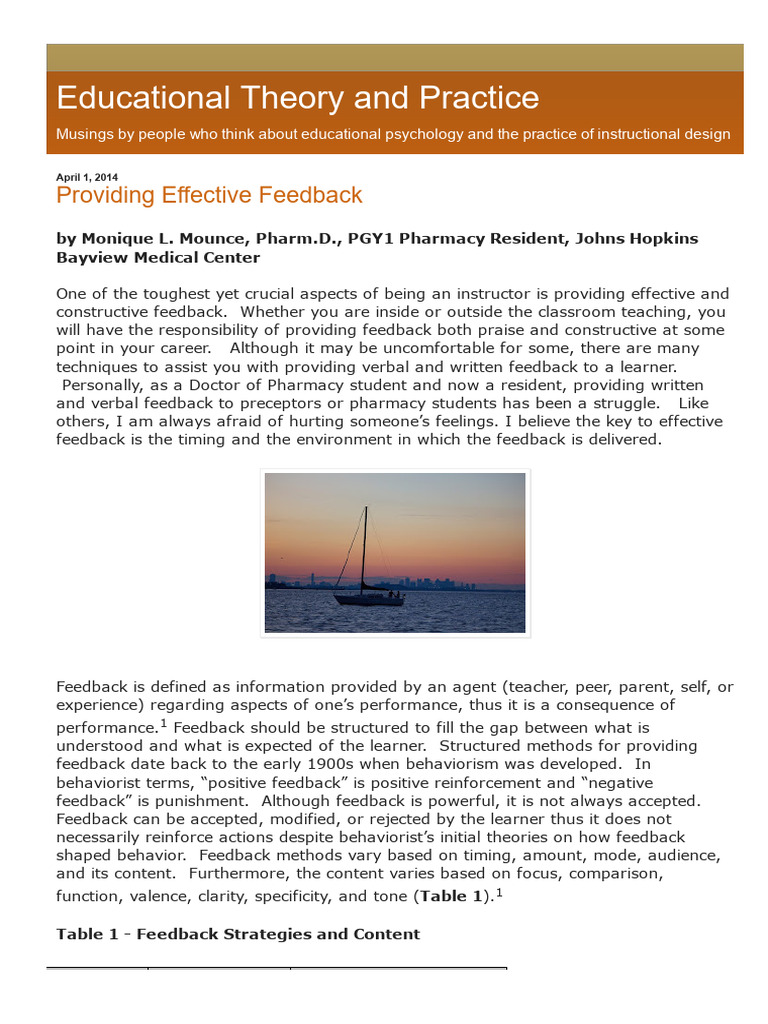 Edtheory Blogspot Com 2014 04 Providing Effective Feedback HTML - M 1 | PDF | Learning | Behaviorism