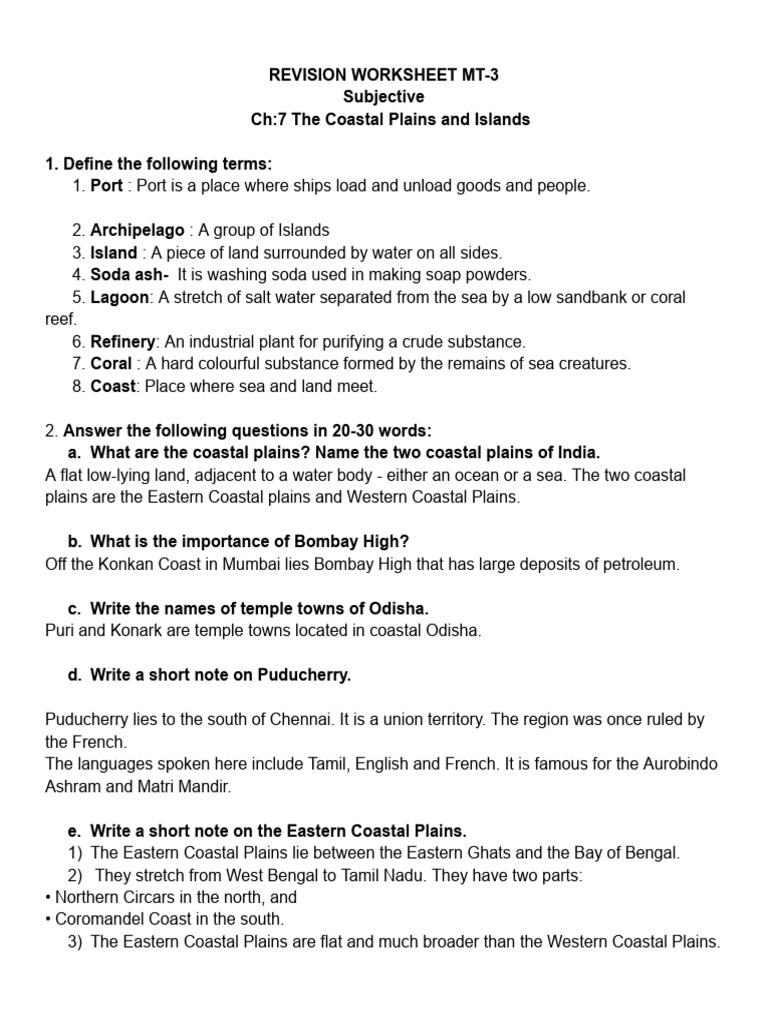 The Coastal Plains Worksheet Sub | PDF | Coastal Geography
