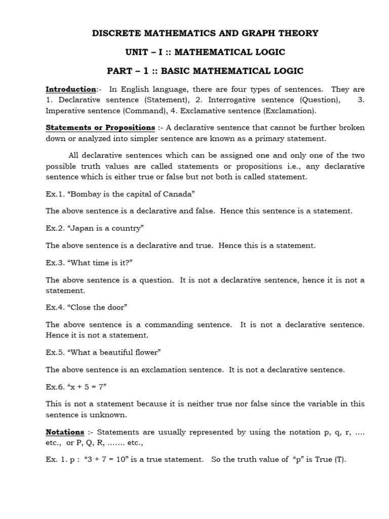 UNIT - 1 DM & GT MATERIAL | PDF | Contradiction | Mathematics