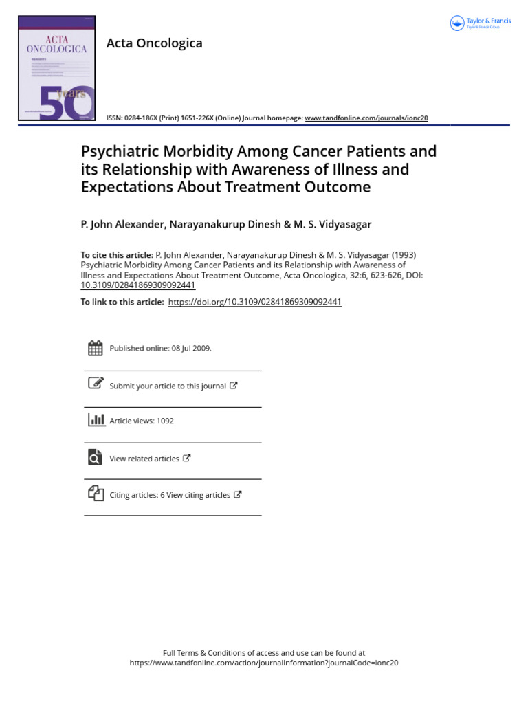 Psychiatric Morbidity Among Cancer Patients and Its Relationship With ...