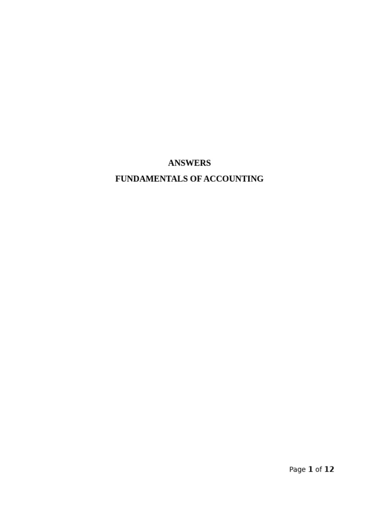 Answers - Fundamental of Accounting SET 1 | PDF | Debits And Credits ...