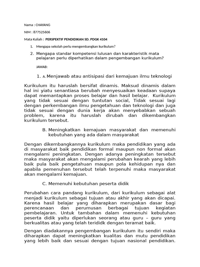 Tugas 2 Perspektif Pendidikan Sd. PDGK 4104 | PDF